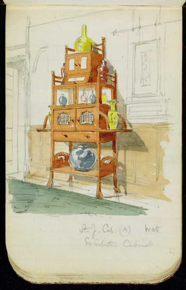 Exhibition Cabinet, c.1860s-70s posters & prints by Edward William Godwin