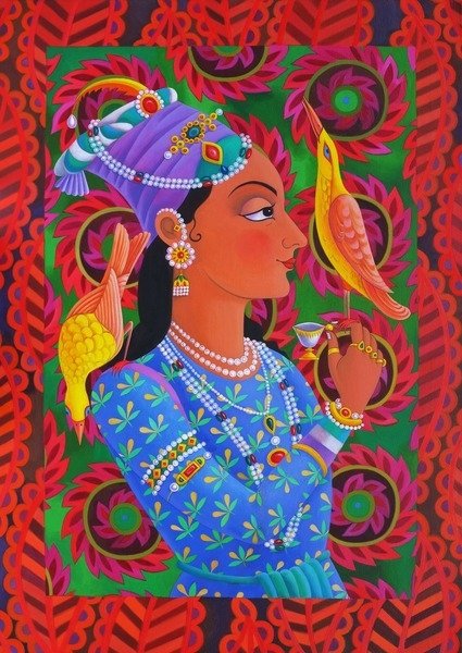 Maharani with two birds, 2012 posters & prints by Jane Tattersfield