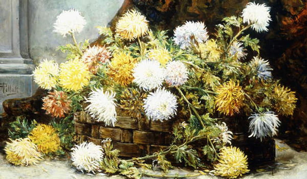 Chrysanthemums in a Basket, 19th century posters & prints by August Pollak