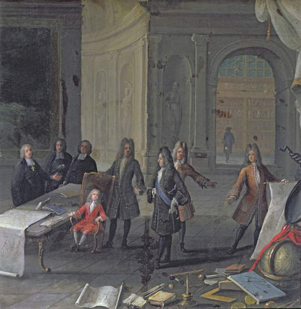 Louis XIV attending a lesson of his great grandson, the future Louis XV ...