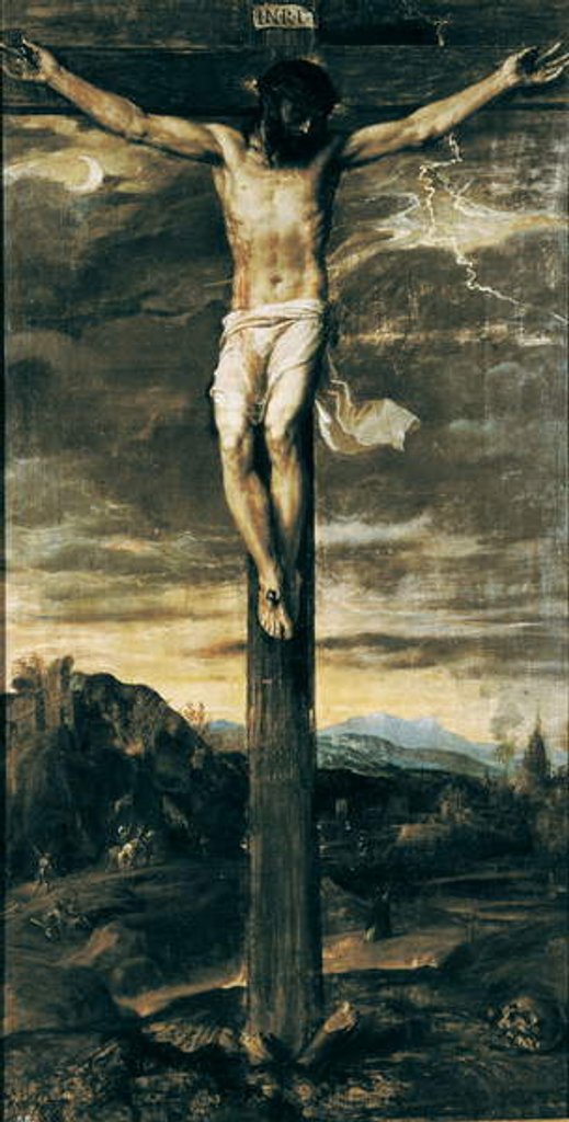 Cruxified Christ. Inscription ''INRI'' on the cross, 1555 posters ...