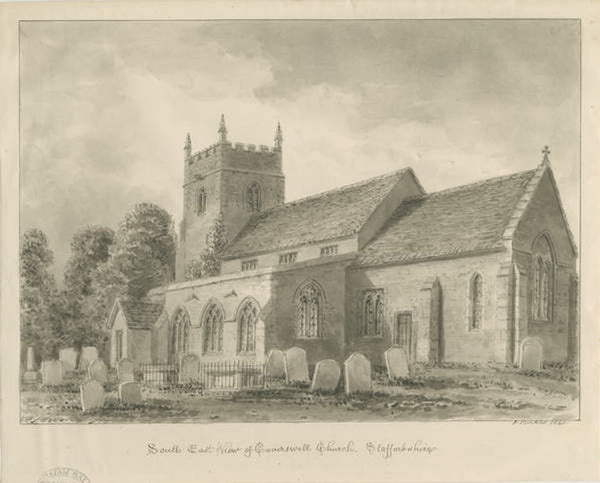 Caverswall Church: sepia drawing, 1844 posters & prints by John Buckler
