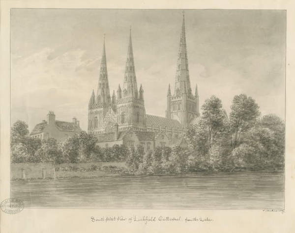 Lichfield Cathedral - South West View posters & prints by John Buckler