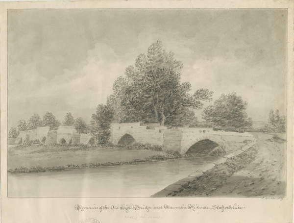 Handsacre - Old High Bridge: sepia drawing, 1839 posters & prints by ...