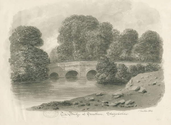 Trentham Hall - Bridge: sepia wash drawing, 1844 posters & prints by ...