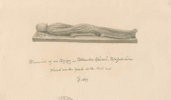 Uttoxeter Church - Effigy: sepia wash drawing, 1839 posters & prints by ...