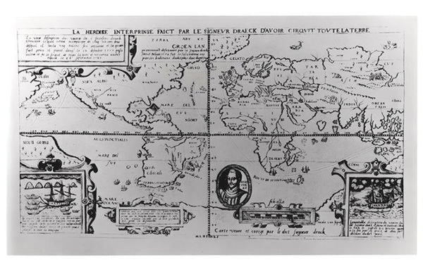 World Map detailing the Expeditions and Global Circumnavigation of Sir ...