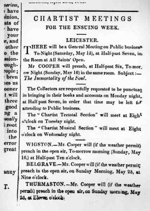 Notices for Chartist Meetings in the 'Midland Counties Illuminator', 15 ...
