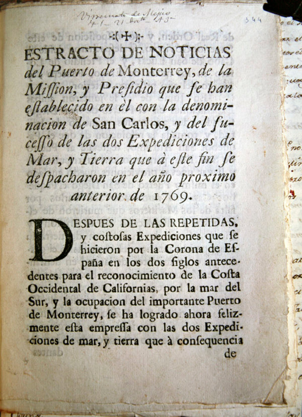 The first page of the official account of the Portola Expedition of ...