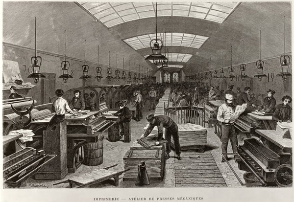 Mechanical printing press workshop posters & prints by P.Blanchard
