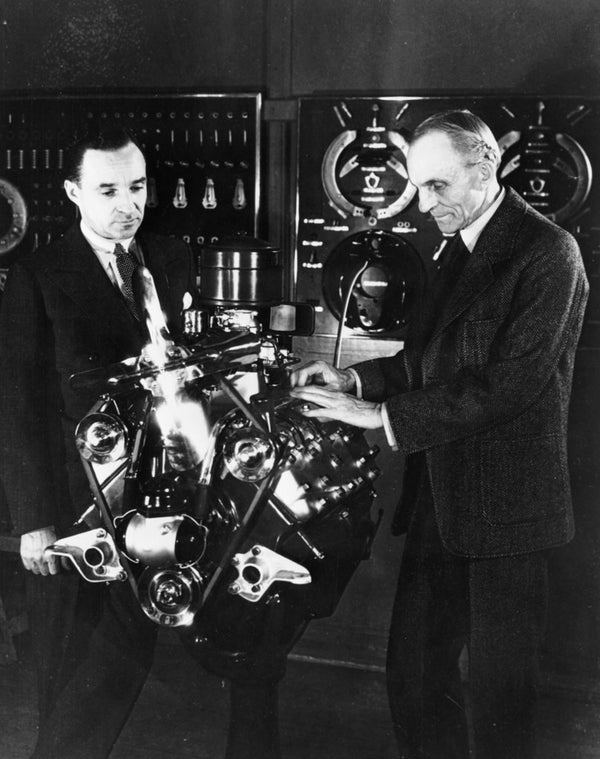 Henry and Edsel Ford with a Ford V8 engine, (c1940s?) posters & prints ...