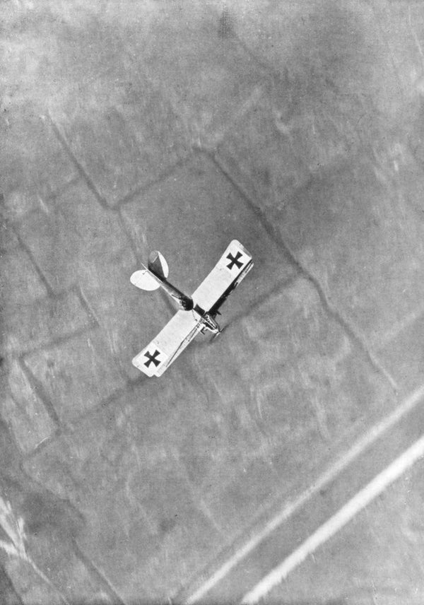 A German Aviatik aircraft photographed in flight by a Belgian aviator ...