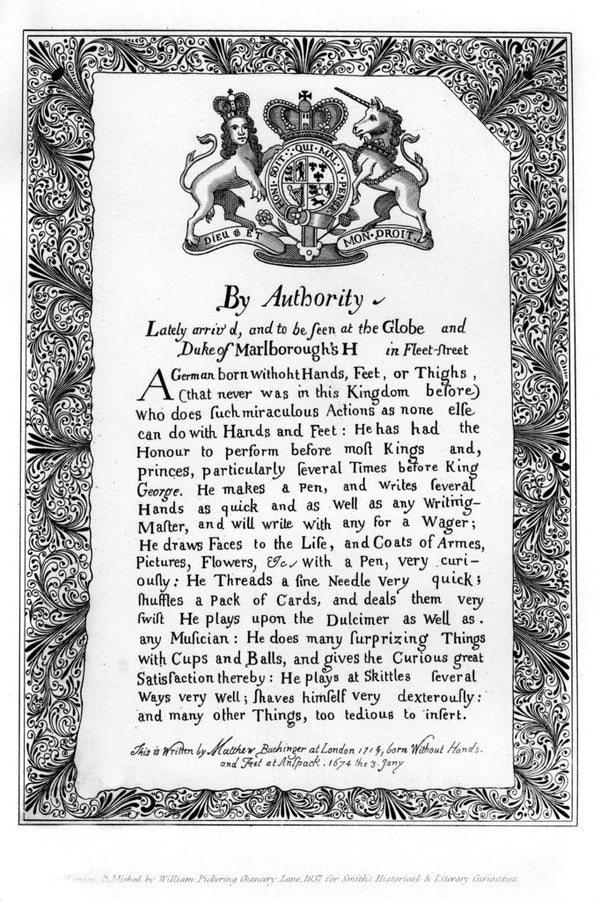 Calligraphic exhibition bill of Matthew Buchinger, 'Dwarf of Nurnburg ...