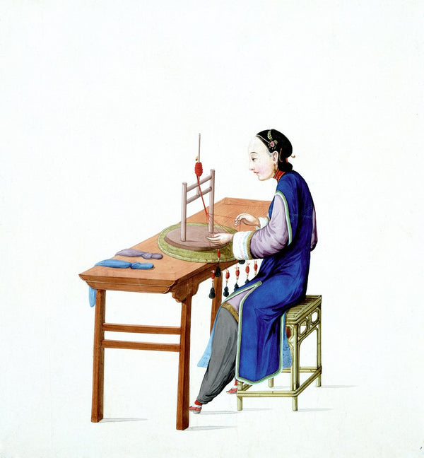 Woman plaiting threads posters & prints by Unknown