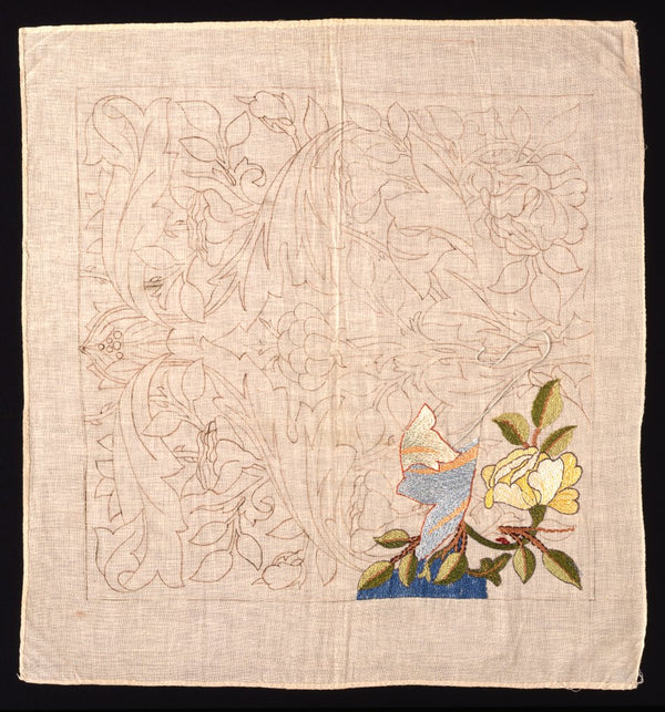 Unfinished embroidery kit with roses design posters & prints by Mary Morris