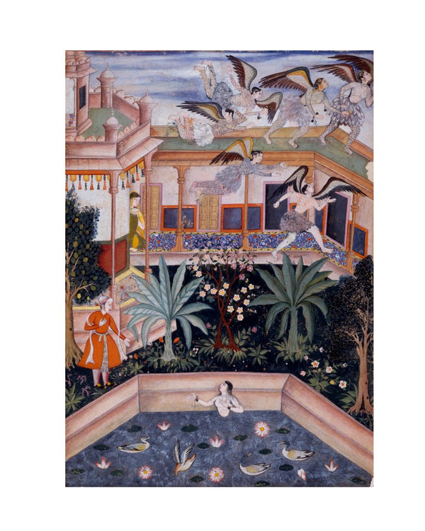 Lady Bathing with Winged Figures. Mughal, India, late 16th century ...