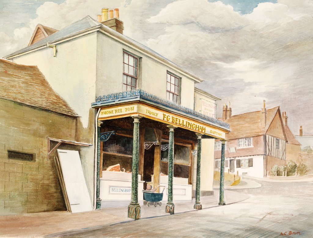 Butcher's Shop, corner of Slipshoe Lane, Reigate posters & prints by A ...