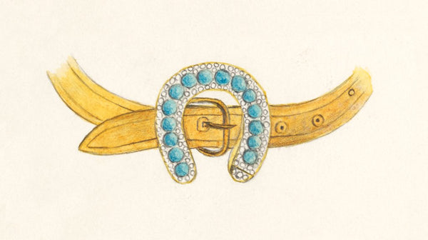 Design for a gold strap bracelet depicting a belt and buckle posters ...