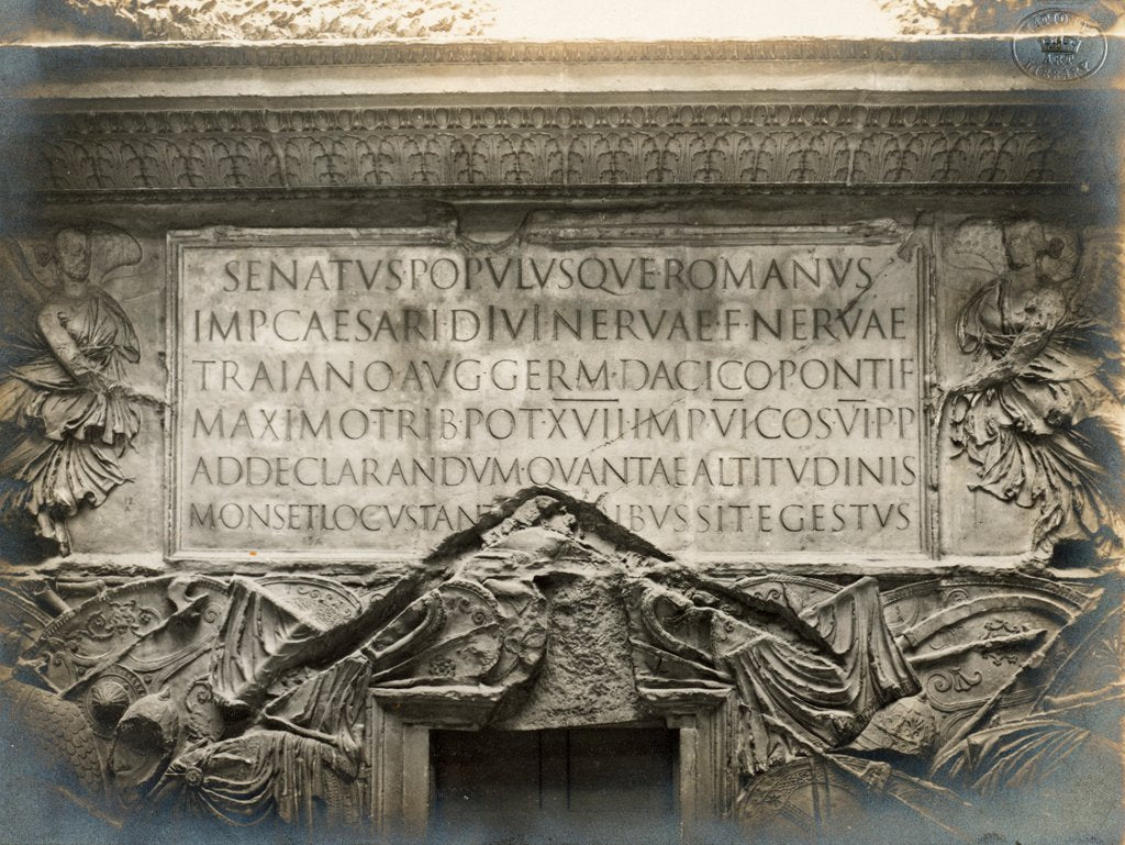 Photograph showing a cast of the inscription on the base of Trajan's ...
