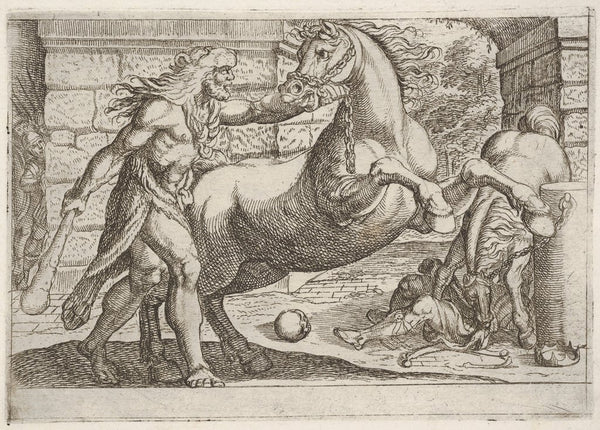 Hercules and the Mares of Diomedes: Hercules grasps the bridle of a ...