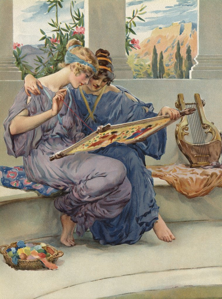 Illustration of Two Women Embroidering posters & prints by Anonymous