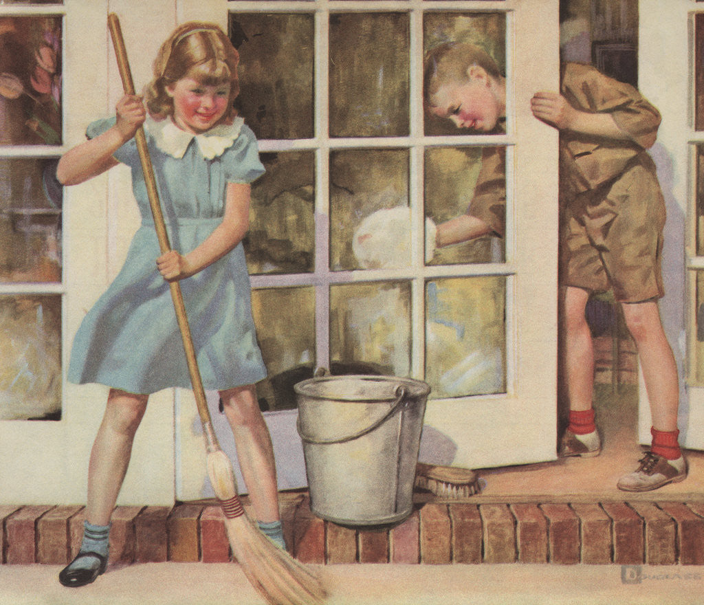 Illustration of Children Spring Cleaning posters & prints by Douglass ...