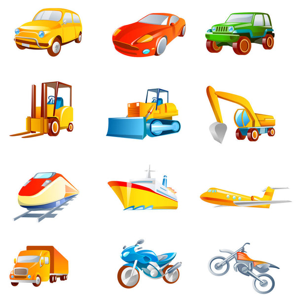 Different types of land vehicles posters & prints by Anonymous