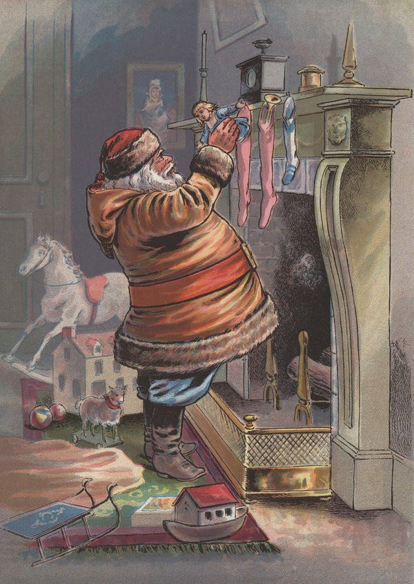 Santa Claus filling Christmas stockings posters & prints by Anonymous
