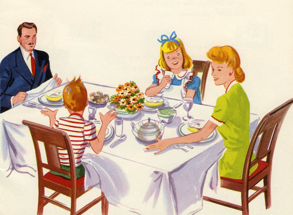 Family at dinner table posters & prints by Anonymous