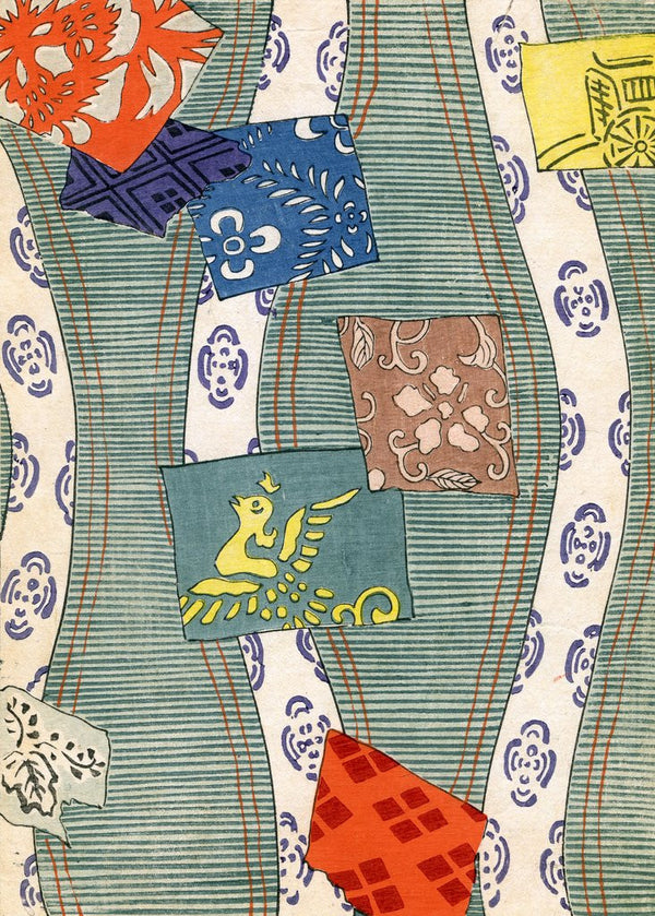 Woodblock print of multi-colored flags posters & prints by Anonymous