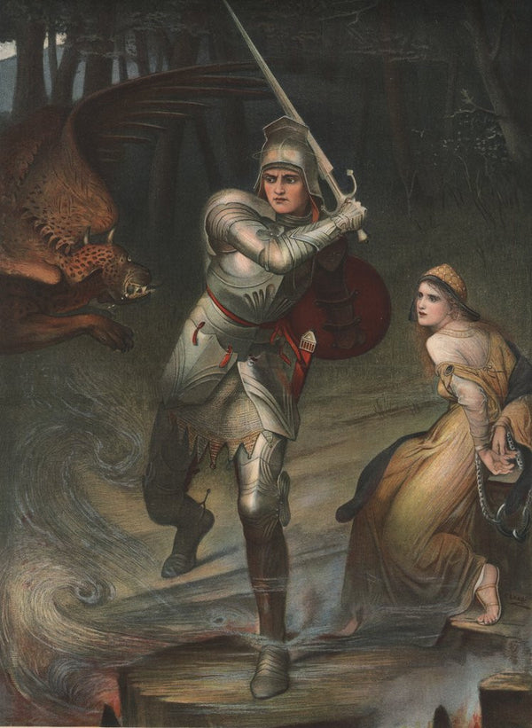 Knight rescuing princess from dragon posters & prints by Anonymous