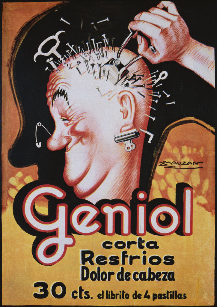 Geniol Poster with a Pierced Head posters & prints by Achille Mauzan
