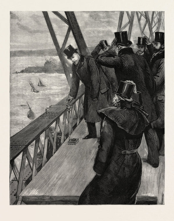 Opening of the Forth Bridge, the Prince Clinching the Last Rivet ...