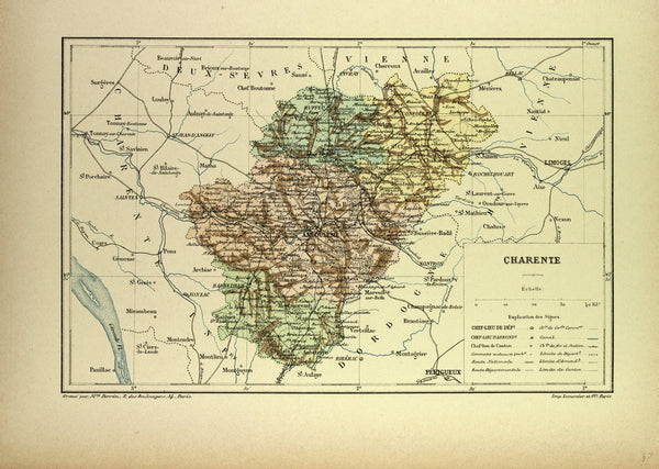 Map of Charente France posters & prints by Anonymous