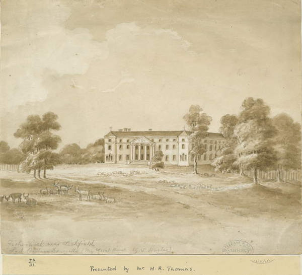Fisherwick Hall: sepia wash drawing posters & prints by School English