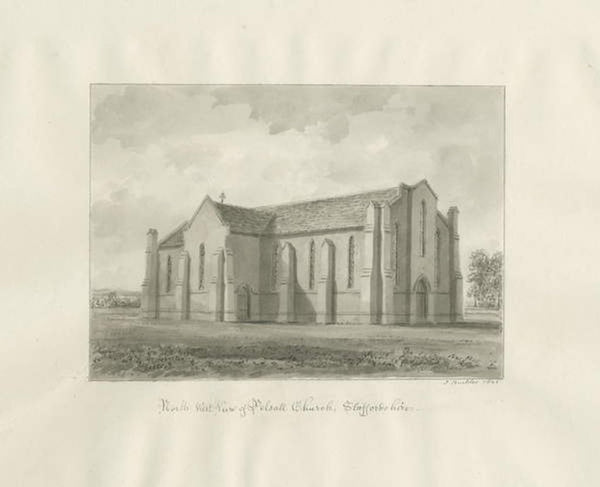 Pelsall Church: sepia drawing, 1845 posters & prints by John Buckler