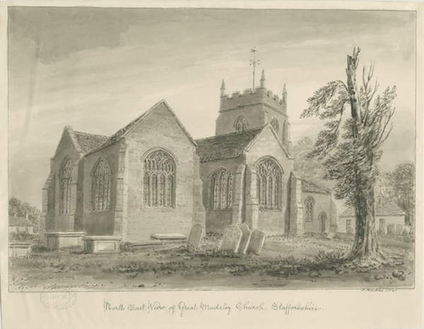 Madeley Church: sepia wash drawing, 1840 posters & prints by John Buckler