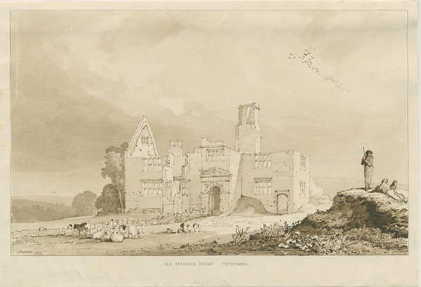 Tittensor - Old Manor House: sepia wash drawing, 1837 posters & prints by Thomas Peploe Wood